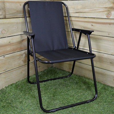 Black Folding Canvas Camping Festival Outdoor Chair with Plastic Arm Rests