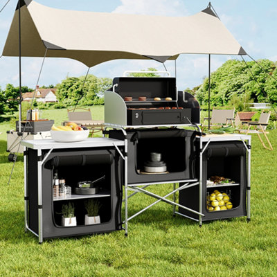 Black Folding Portable Camping Kitchen Stand Unit Storage for Outdoor ...