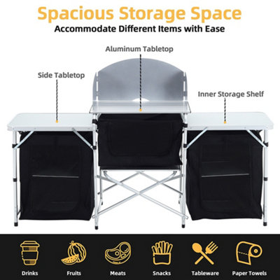 Black Folding Portable Camping Kitchen Stand Unit Storage for Outdoor ...