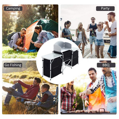 Black Folding Portable Camping Kitchen Stand Unit Storage for Outdoor ...