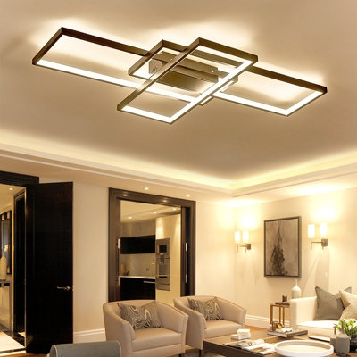 Black Frame Modern Rectangular Aluminum LED Semi Flush Ceiling Light ...