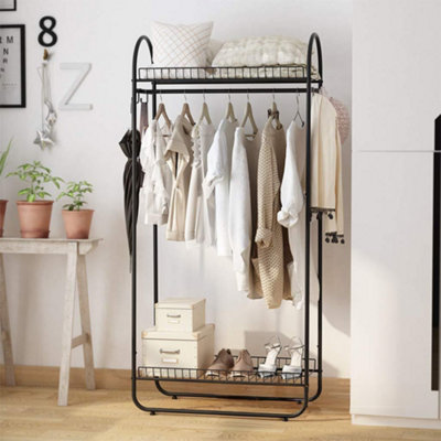 Black Freestanding Metal Clothes Rack with Hooks