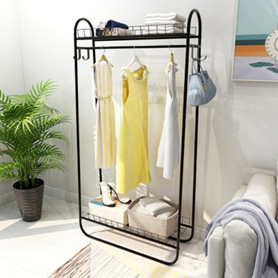Black Freestanding Metal Clothes Rack with Hooks