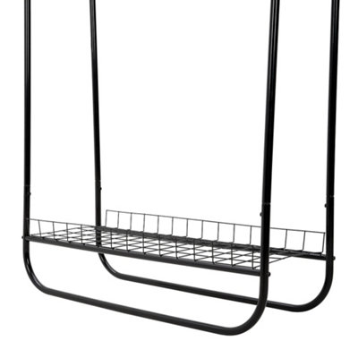 Black Freestanding Metal Clothes Rack with Hooks