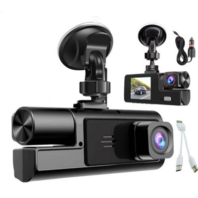 Black Full HD 1080p Triple Lens Dash Cam: Front, Cabin & Rear Vehicle ...