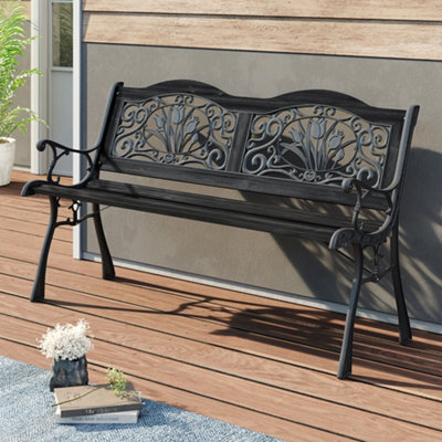 Black Garden Benches Outdoor Seating Wooden Garden Bench With Metal ...