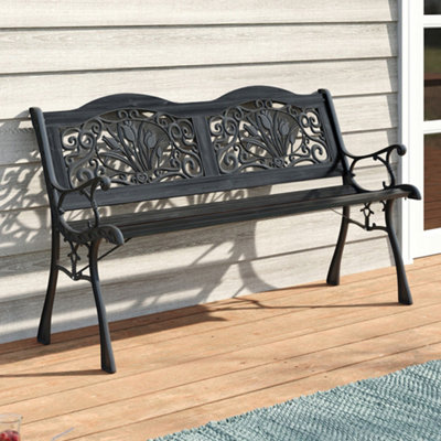 Black Garden Benches Outdoor Seating Wooden Garden Bench With Metal ...