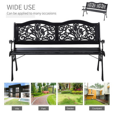BLACK GARDEN BENCHES OUTDOOR SEATING WOODEN GARDEN BENCH WITH METAL ...