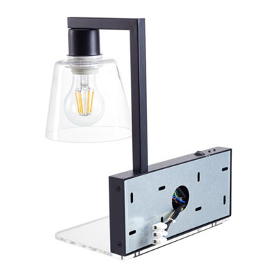 Black Glass Wall Light with Glass Shade and Integrated Digital Clock ...