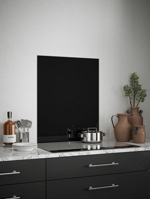 Black Gloss Toughened Glass Kitchen Splashback - 600mm x 750mm x 6mm ...