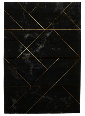 Black Gold Abstract Rug, Anti-Shed Modern Rug, Stain-Resistant Rug for ...