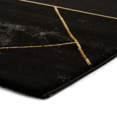 Black Gold Abstract Rug, Anti-Shed Modern Rug, Stain-Resistant Rug for ...