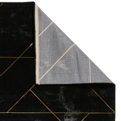Black Gold Abstract Rug, Anti-Shed Modern Rug, Stain-Resistant Rug for ...
