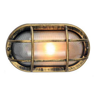 Black/Gold Cast Aluminium Outdoor Oval Bulkhead Wall Light
