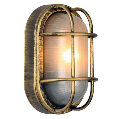 Black/Gold Cast Aluminium Outdoor Oval Bulkhead Wall Light