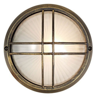 Black/Gold Die Cast Aluminium Outdoor Circular Bulkhead Porch or Wall Light