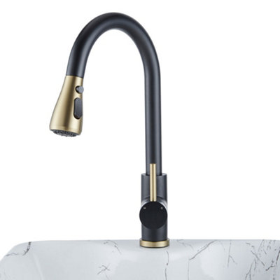 Black Gold Retractable Commercial Pull out Kitchen Tap Mixer Tap Faucet