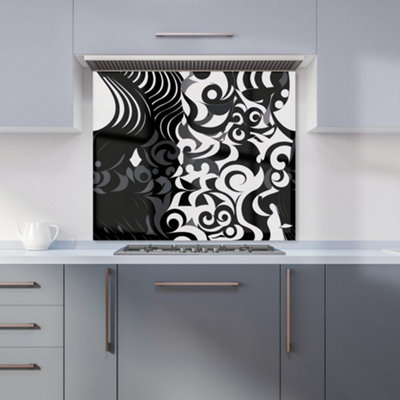 Black Grey Abstract Premium Glass Kitchen Splashback W900mm x H650mm
