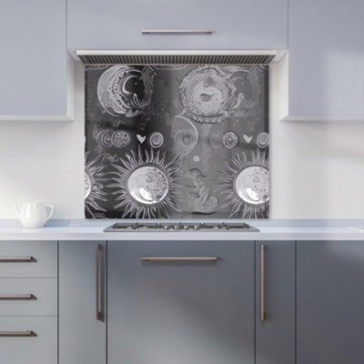 Black Grey Abstract Sun and Moon Premium Glass Kitchen Splashback ...