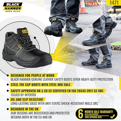 Black Hammer 1471 Safety Boots Steel Toe Cap Mens Oil & Slip Resistant ...