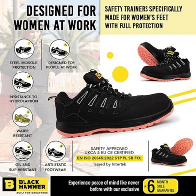Black Hammer Lightweight Safety Trainers Womens Composite Toe Cap Metal ...