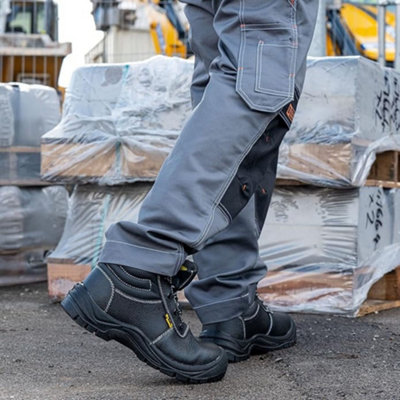 Black Hammer Mens Safety Boots Work Shoes Leather Steel Toe Cap ...