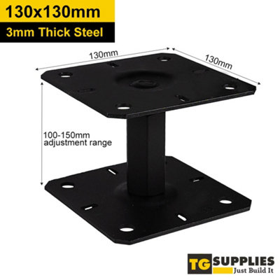 Black Height Adjustable Bolt Down Post Support Support - Adjustable ...