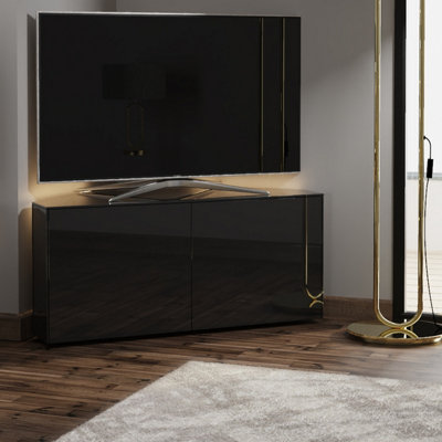 Black high gloss SMART corner TV cabinet with wireless phone charging ...