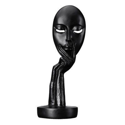 Black Home Decor Art Woman face Statue for Desk Decor 11 Inch