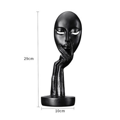 Black Home Decor Art Woman face Statue for Desk Decor 11 Inch