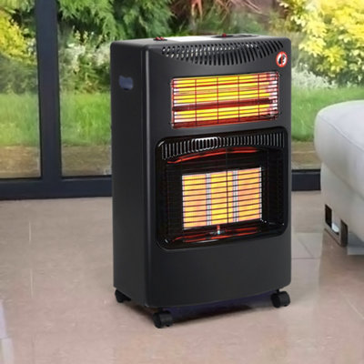 Black Indoor Mobile Freestanding Gas Heater Ceramic Piezo