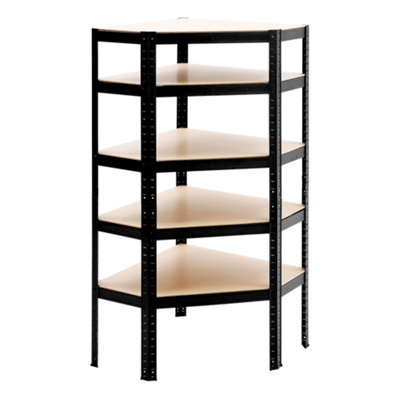 Black Industrial Heavy Duty Steel 5 Tier Coner Shelving Storage Garage ...