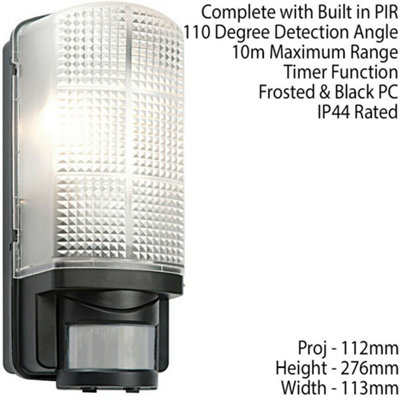 BLACK IP44 Outdoor Wall Bulkhead Light & 10m PIR Motion Sensor 60W E27 ...