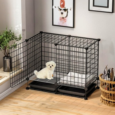 Black Iron Dog Cage with Removable Tray 48cm H