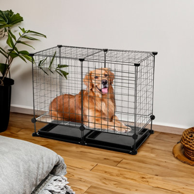 Black Iron Dog Cage with Removable Tray 58cm H
