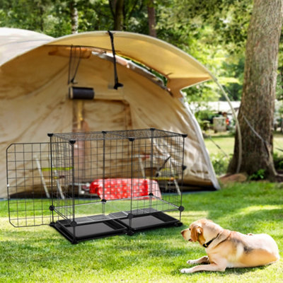 Black Iron Dog Cage with Removable Tray 58cm H