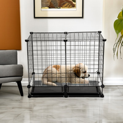 Black Iron Dog Cage with Removable Tray 58cm H