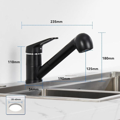 Black kitchen faucet with pullout sprayer, 360degree brass sink mixer ...