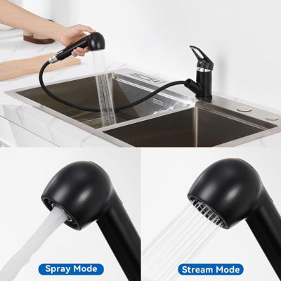 Black kitchen faucet with pullout sprayer, 360degree brass sink mixer ...