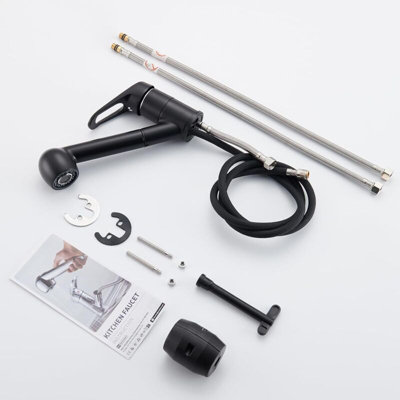 Black kitchen faucet with pullout sprayer, 360degree brass sink mixer ...