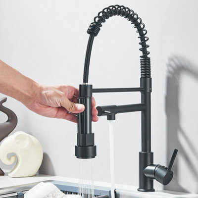 Black Kitchen Sink Mixer Taps Pull Out Spray 360 Dual Spout Mono Single ...