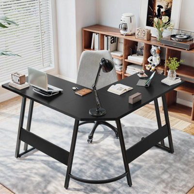 Black L Shaped Desk Corner Computer Desk PC Table Workstation W ...