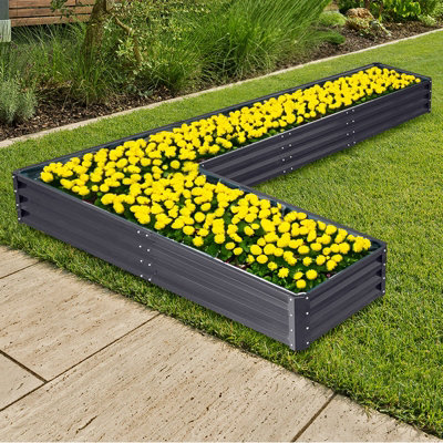 Black L-Shaped Galvanized Steel Garden Flower Bed Galvanized Raised ...