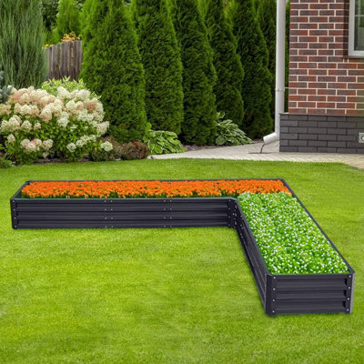 Black L-Shaped Galvanized Steel Garden Flower Bed Galvanized Raised ...