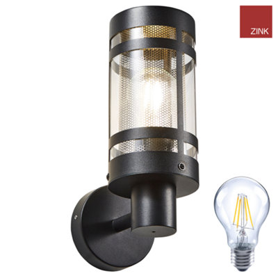 Black Lantern Wall Light Mains Powered with Stainless Steel Mesh: Bulb ...