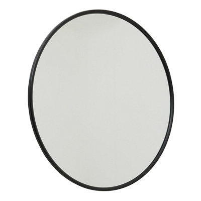 Black Large Circular Metal Wall Mirror