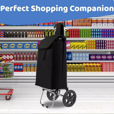 Black Large Lightweight Wheeled Shopping Trolley Push Cart Luggage Bag ...