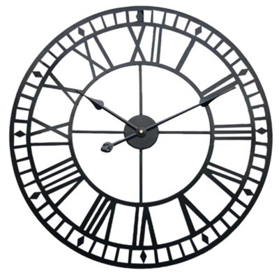 Black Large Wall Clock Roman Numeral Silent Non Ticking for Kitchen ...