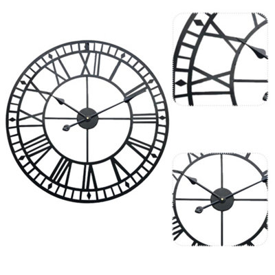 Black Large Wall Clock Roman Numeral Silent Non Ticking for Kitchen ...