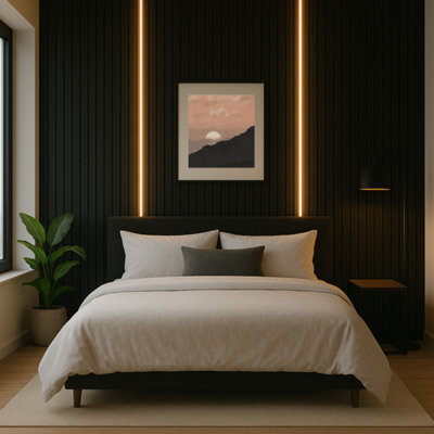 Black LED light strips for wood slat wall panels including remote. 3 ...